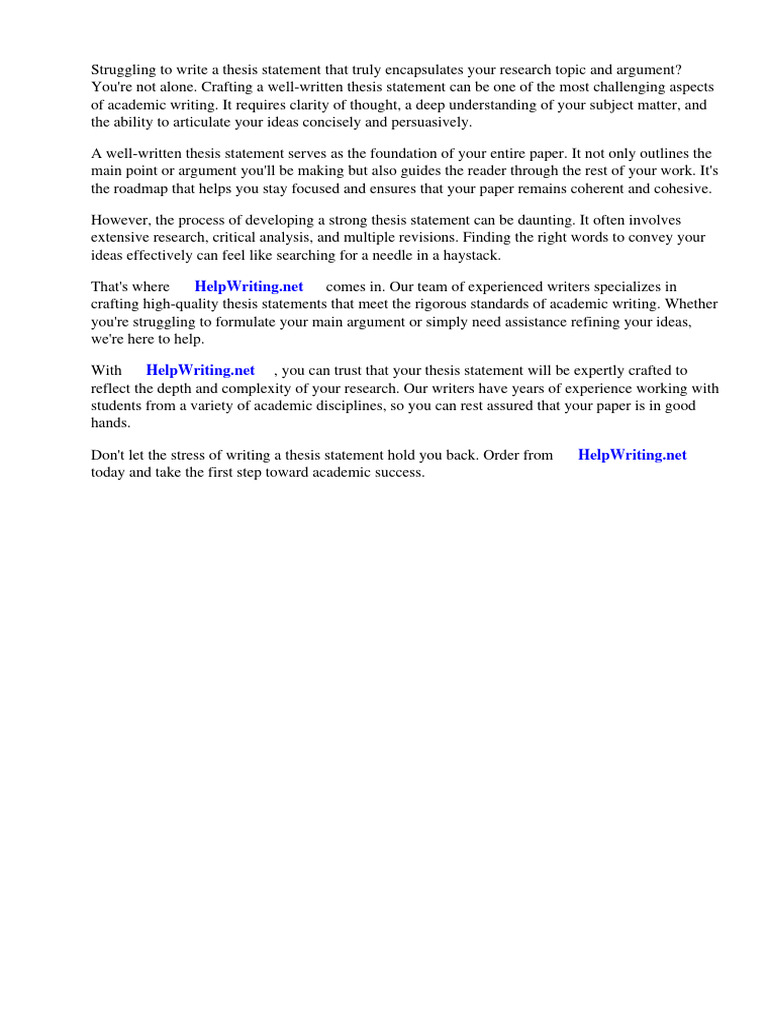 Examples of Well Written Thesis Statements | PDF | Essays | Thesis