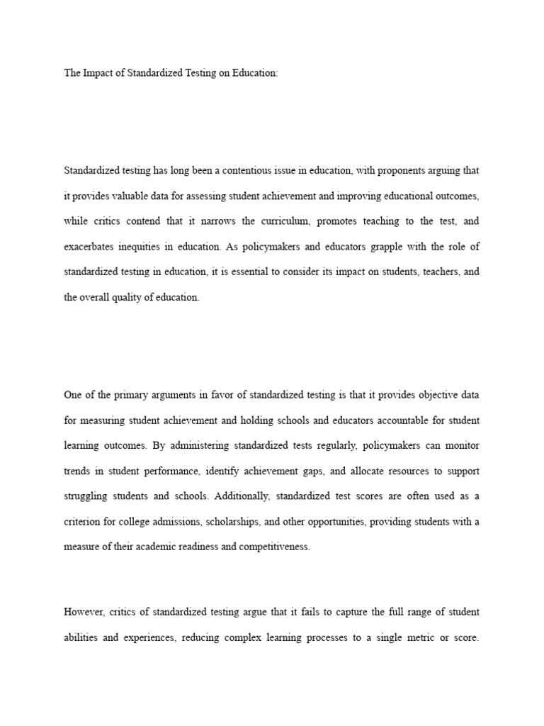 The Impact of Standardized Testing On Education | PDF | Standardized ...