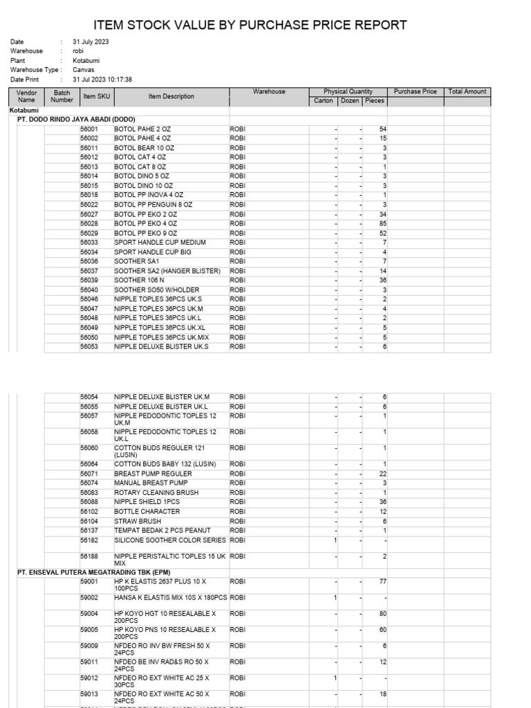 Item Stock Value Report - July 2023 | PDF | Breast Milk | Breast