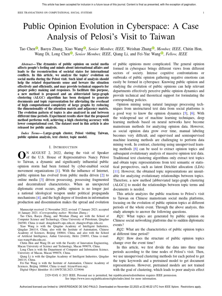 Public Opinion Evolution in Cyberspace A Case Analysis of Pelosis Visit ...