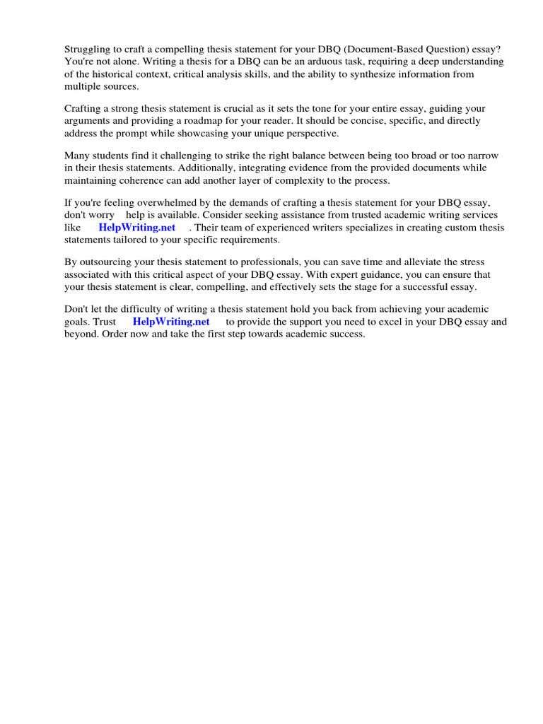 Sample Thesis Statement For DBQ | PDF