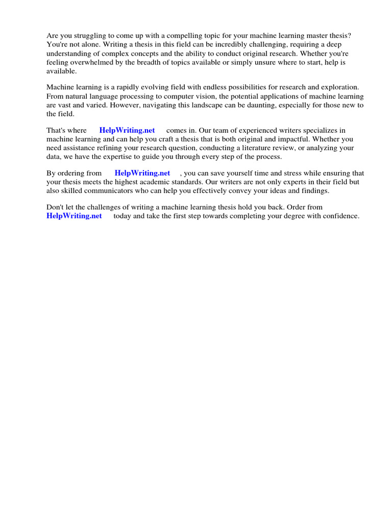 Machine Learning Master Thesis Topics | PDF