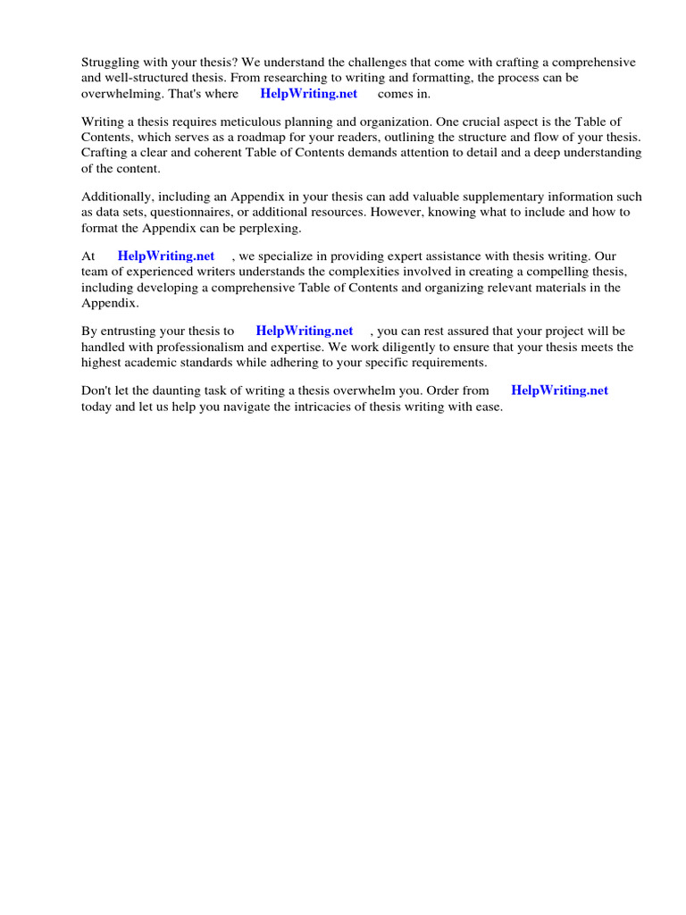 Thesis Table of Contents Appendix | PDF