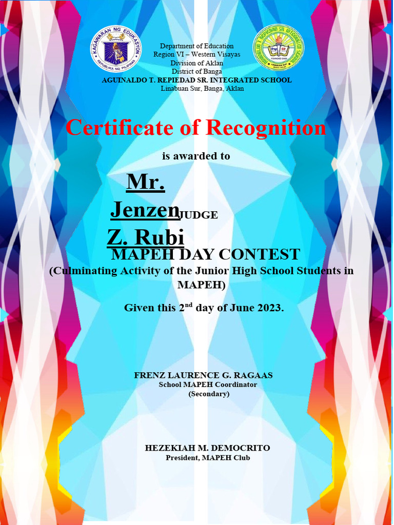 CERTIFICATE For JUDGES MAPEH DAY | PDF