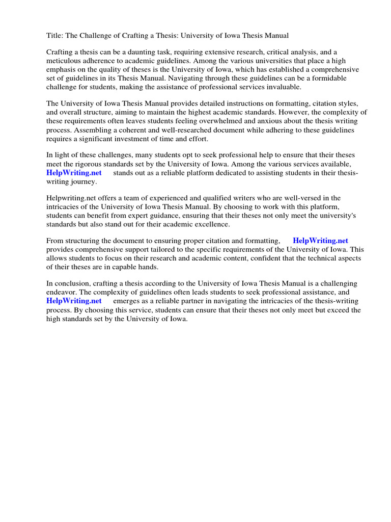 University of Iowa Thesis Manual | PDF | Thesis