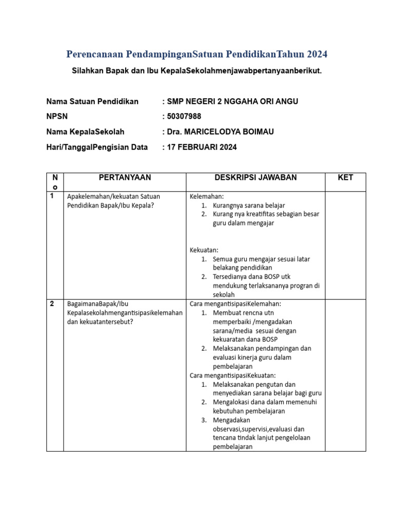 Perencanaan Pendampingan Satuan Pendidikan Tahun 2024 | PDF | Karier & Perkembangan | Ilmu Sosial