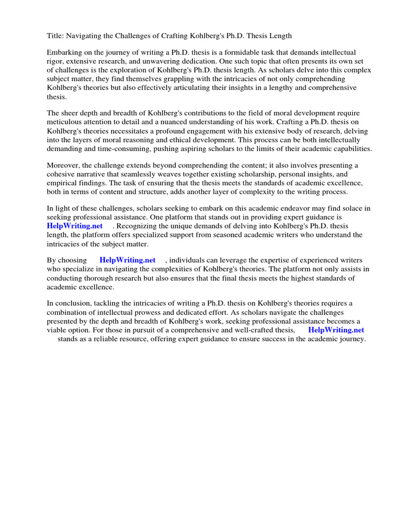 Kohlbergs PHD Thesis Length | Download Free PDF | Behavioural Sciences | Psychology