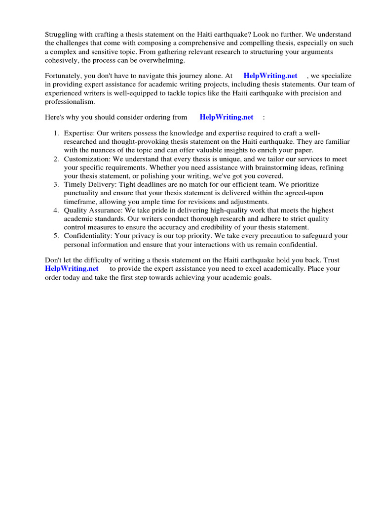 Thesis Statement Haiti Earthquake | PDF