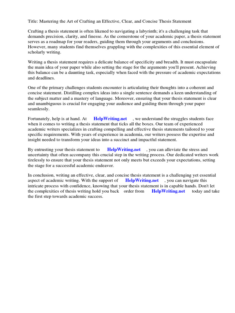 Write An Effective Clear and Concise Thesis Statement | PDF