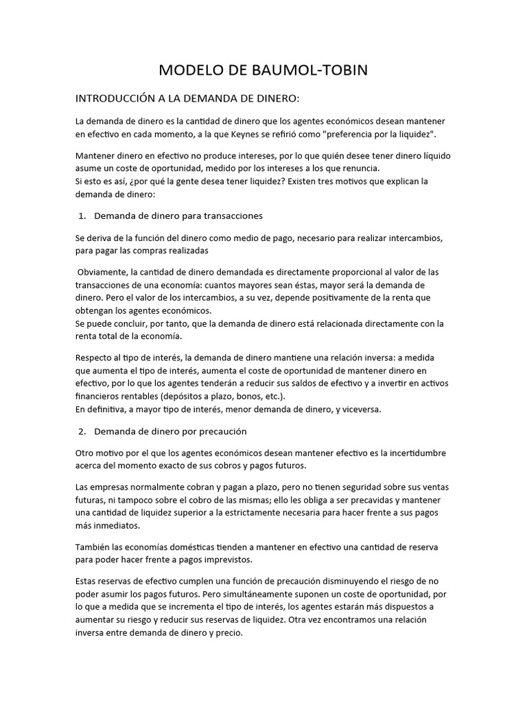 Modelo de Baumol Tobin - Definicion y Tipos de Activos | PDF | Dinero ...