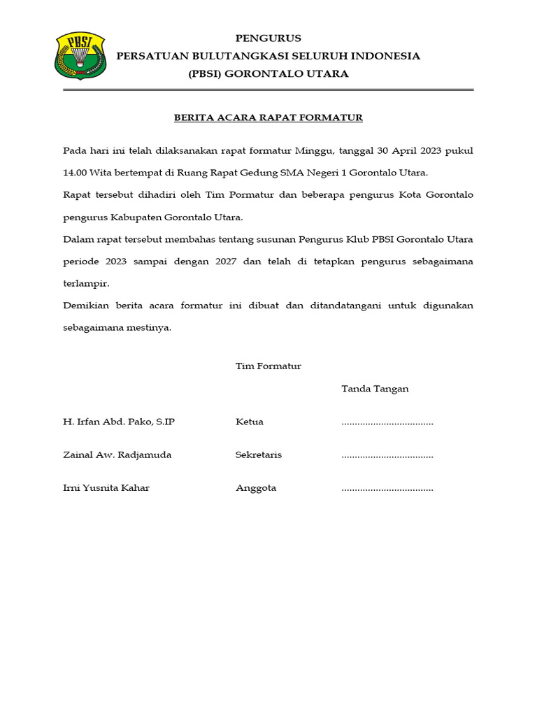 Pengurus Pbsi Koni | PDF