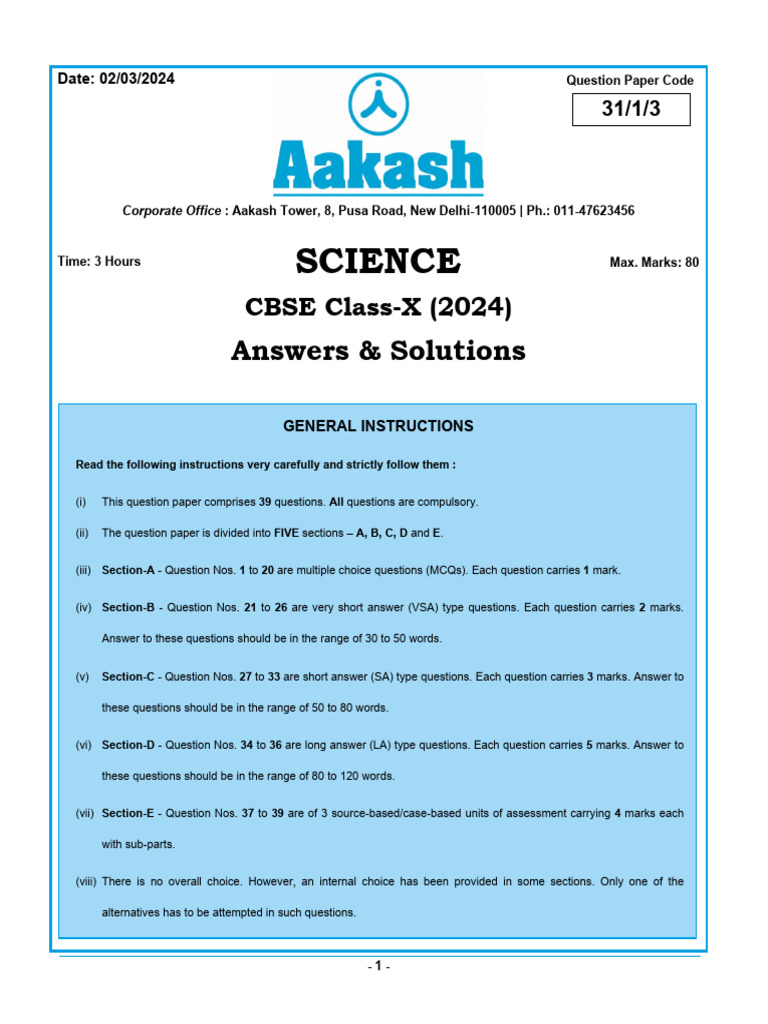 A&Sol Science-CBSE-X (02!03!2024) Final | PDF