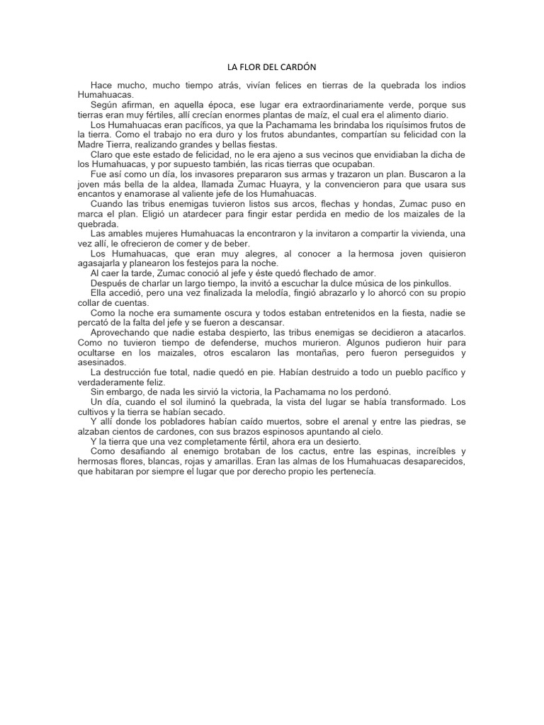 La leyenda de la flor del cardón | PDF | Viajes y turismo | Historia