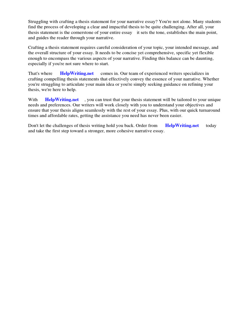 Example of Narrative Essay Thesis Statement | PDF | Essays | Narrative