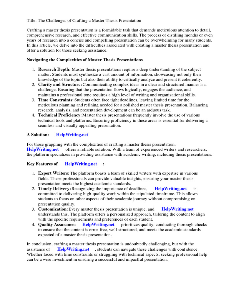 Sample of Master Thesis Presentation | PDF