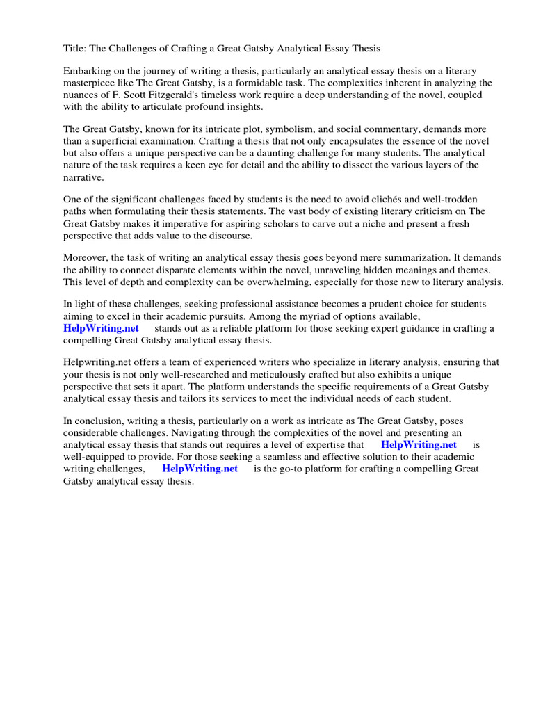 Crafting a Great Gatsby Thesis Statement | PDF | The Great Gatsby | F ...