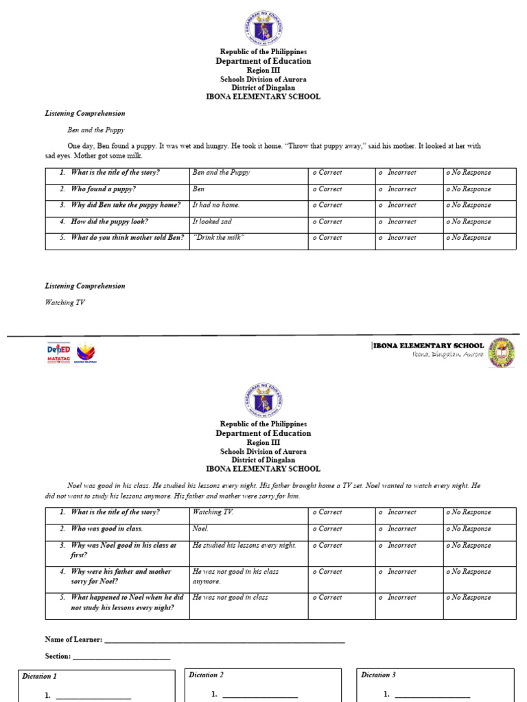 Grade 3 Listening Comprehension Passages | PDF