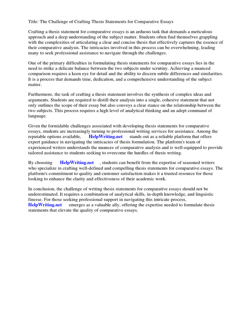 Example Thesis Statements For Comparative Essays | PDF | Essays | Thesis