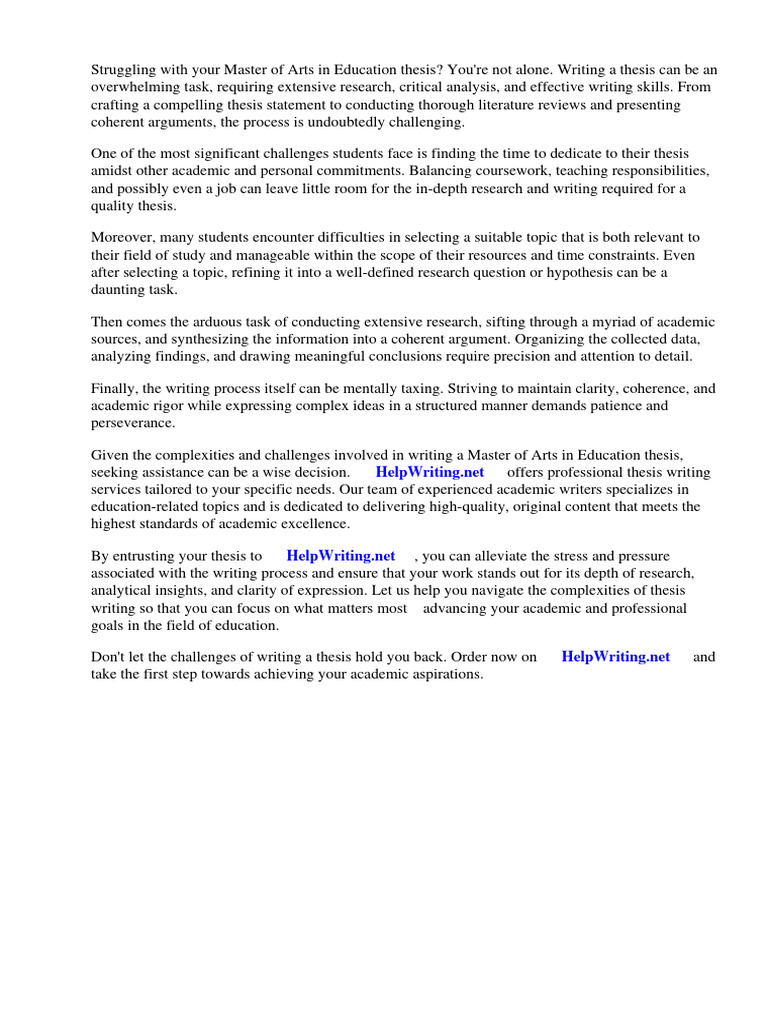 Sample Thesis Title For Master of Arts in Education | Download Free PDF ...