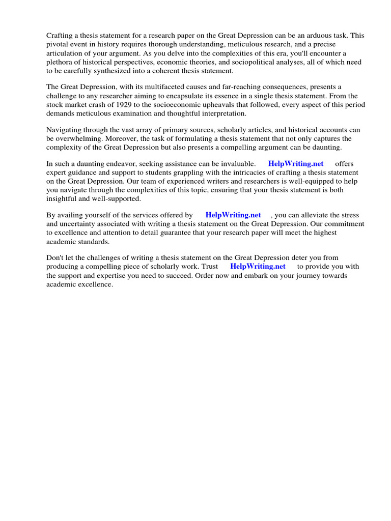 Thesis Statement For A Research Paper On The Great Depression | PDF ...