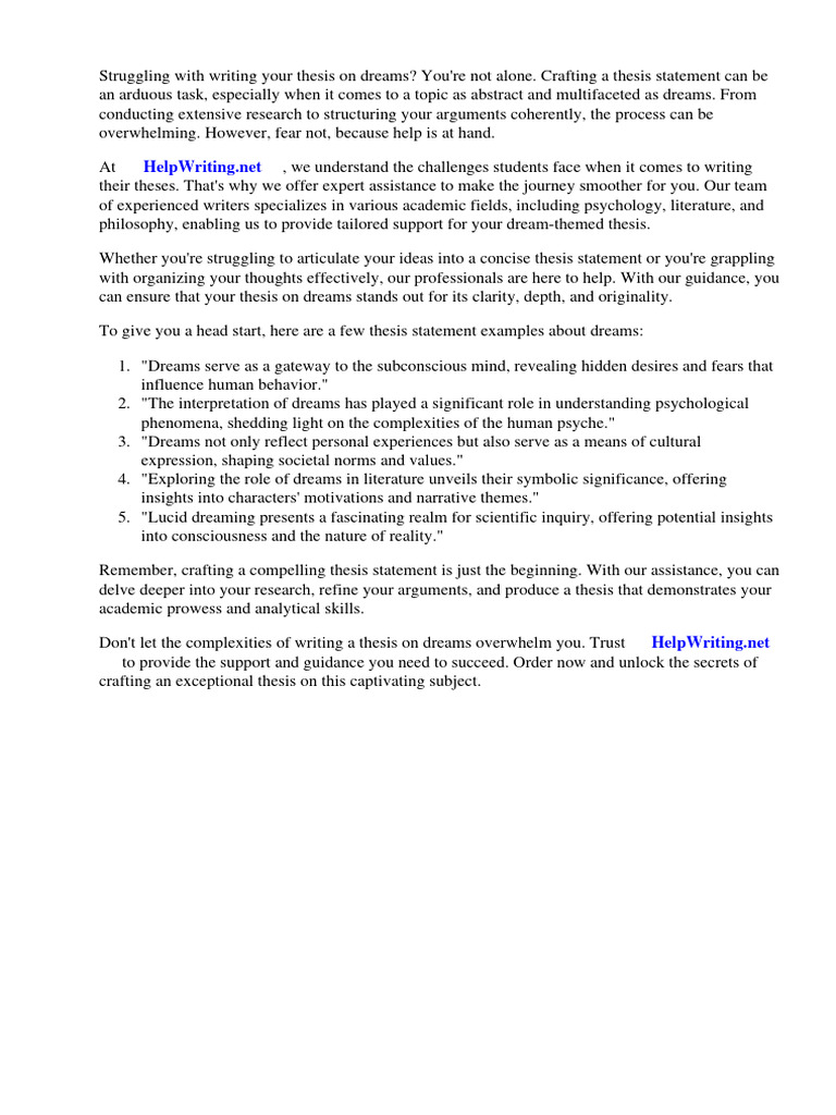 Thesis Statement Examples About Dreams | PDF