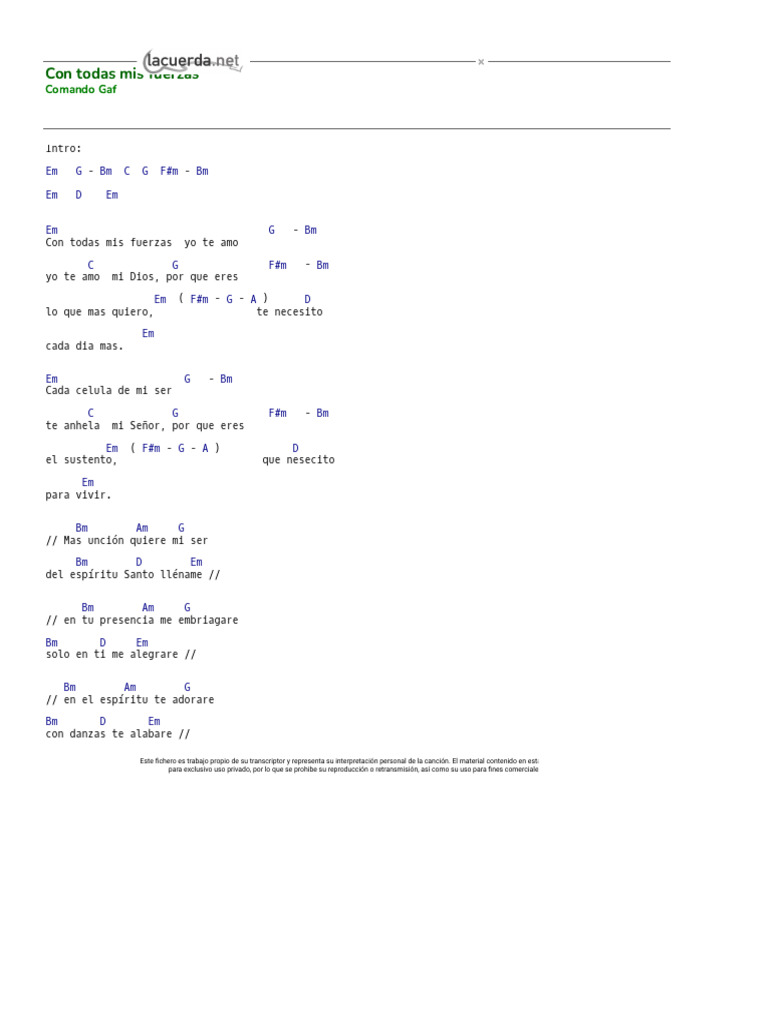CON TODAS MIS FUERZAS, Comando Gaf - Acordes | PDF
