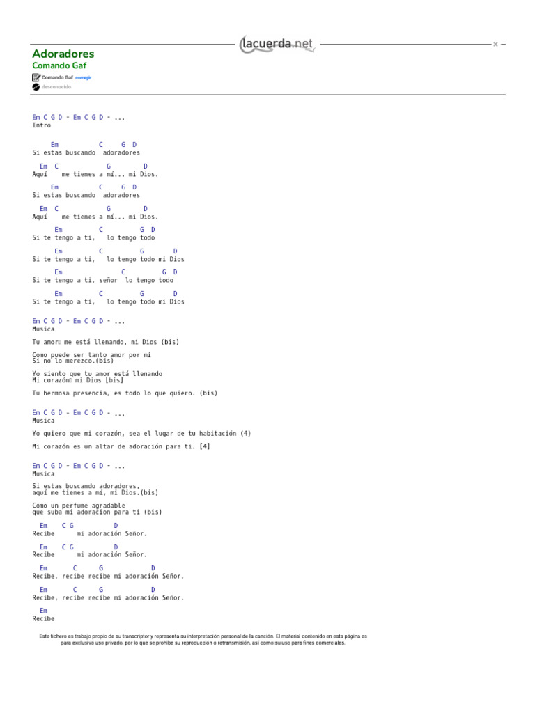 ADORADORES, Comando Gaf - Acordes | PDF
