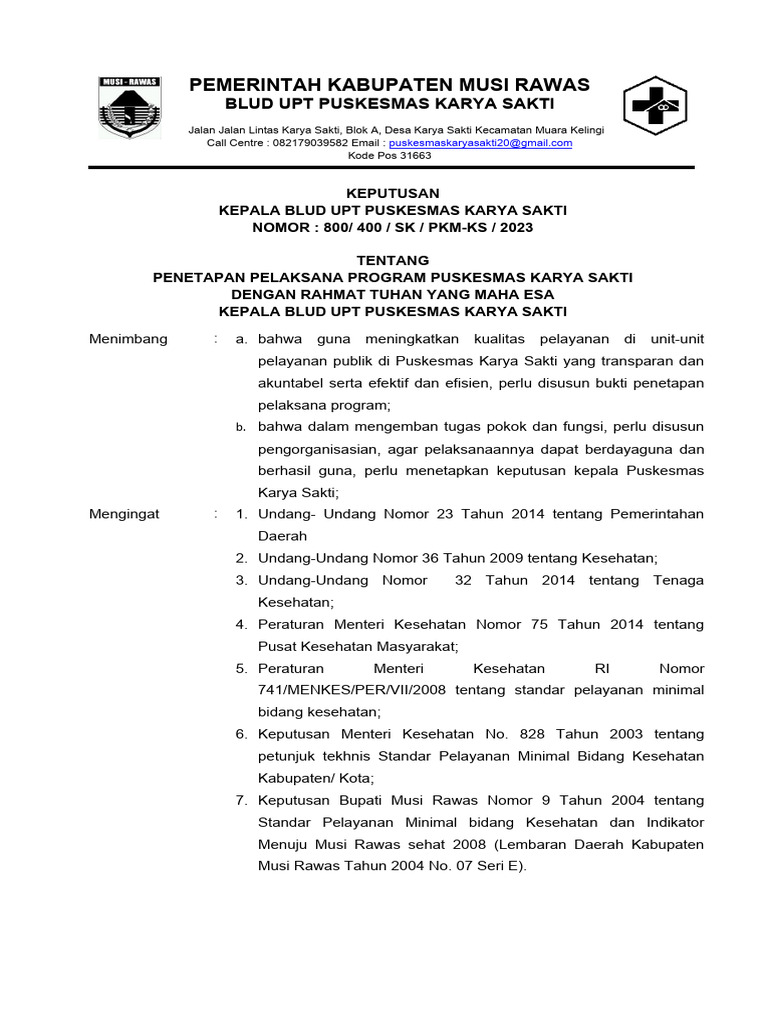 SK Pemegang Program Puskesmas Karya Sakti 2023 | PDF | Kesehatan Holistik