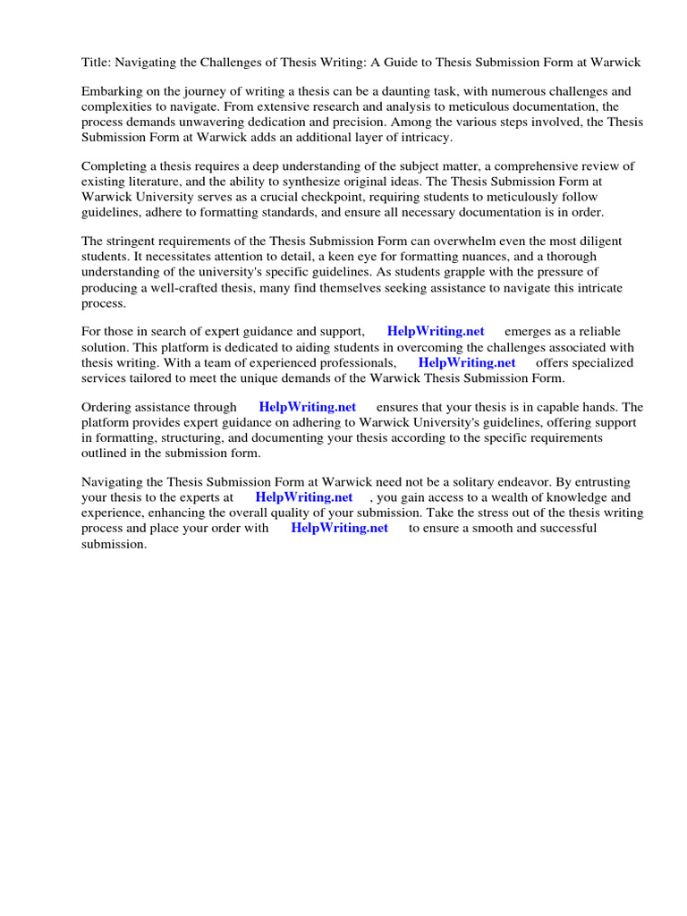 Thesis Submission Form Warwick | PDF | Thesis | Doctor Of Philosophy Thesis Submission Form Warwick | PDF | Thesis | Doctor Of Philosophy