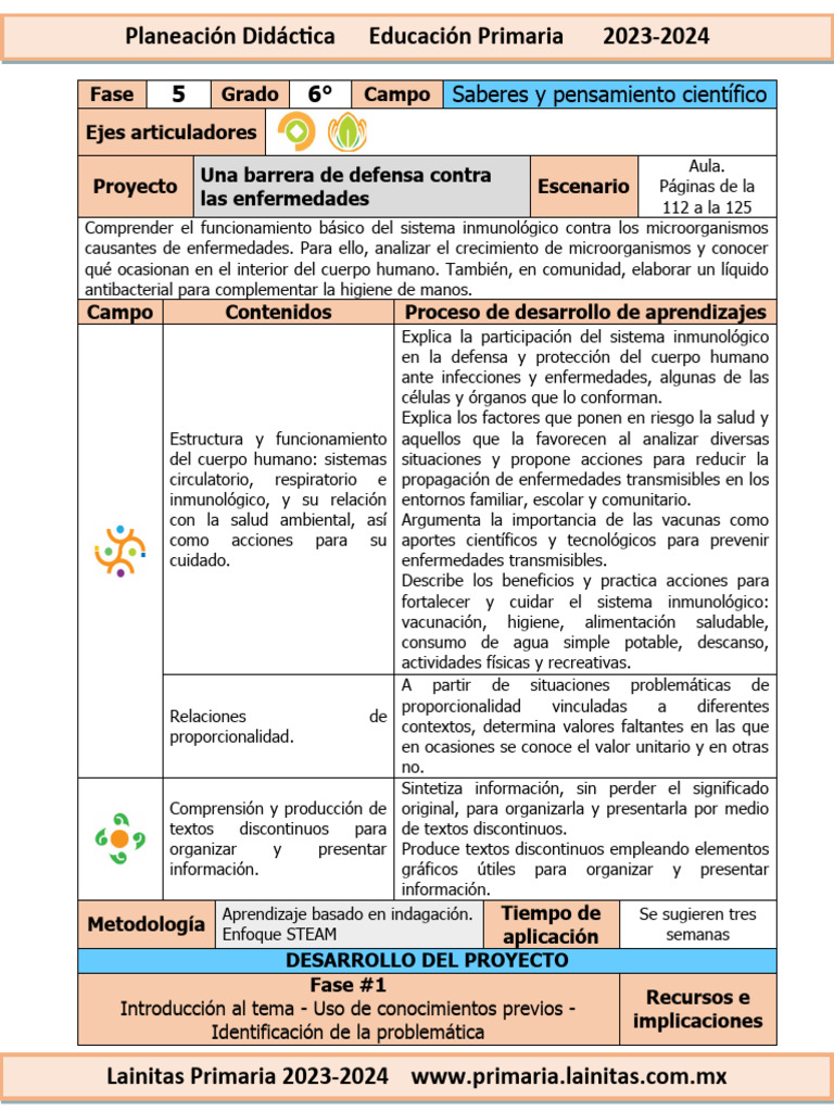 6to Grado Marzo - 01 Una Barrera de Defensa Contra Las Enfermedades (2023-2024) - 1 | PDF
