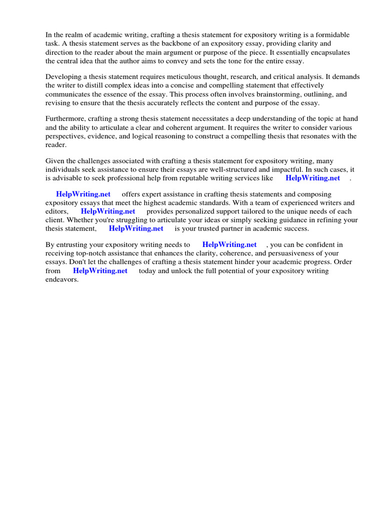 What Is The Purpose of A Thesis Statement in Expository Writing | PDF ...