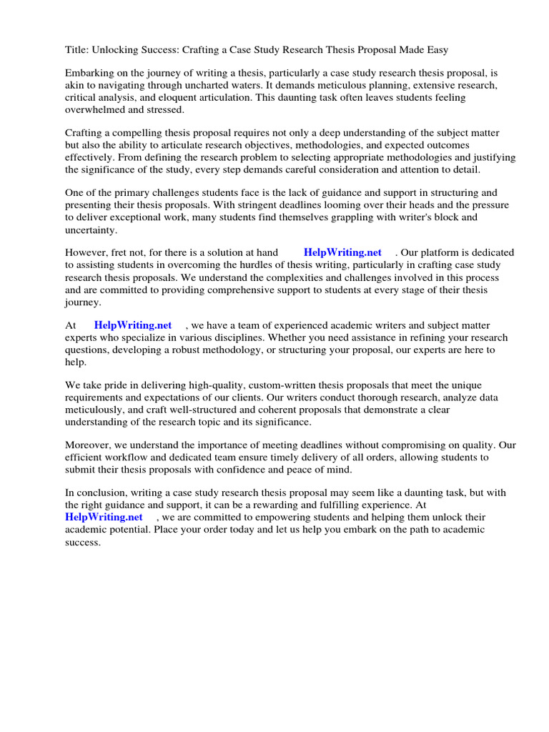 Case Study Research Thesis Proposal | PDF