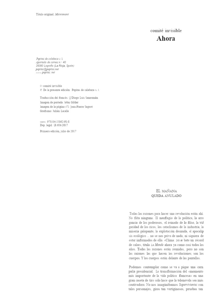 Comite Invisible, Ahora | PDF | Verdad