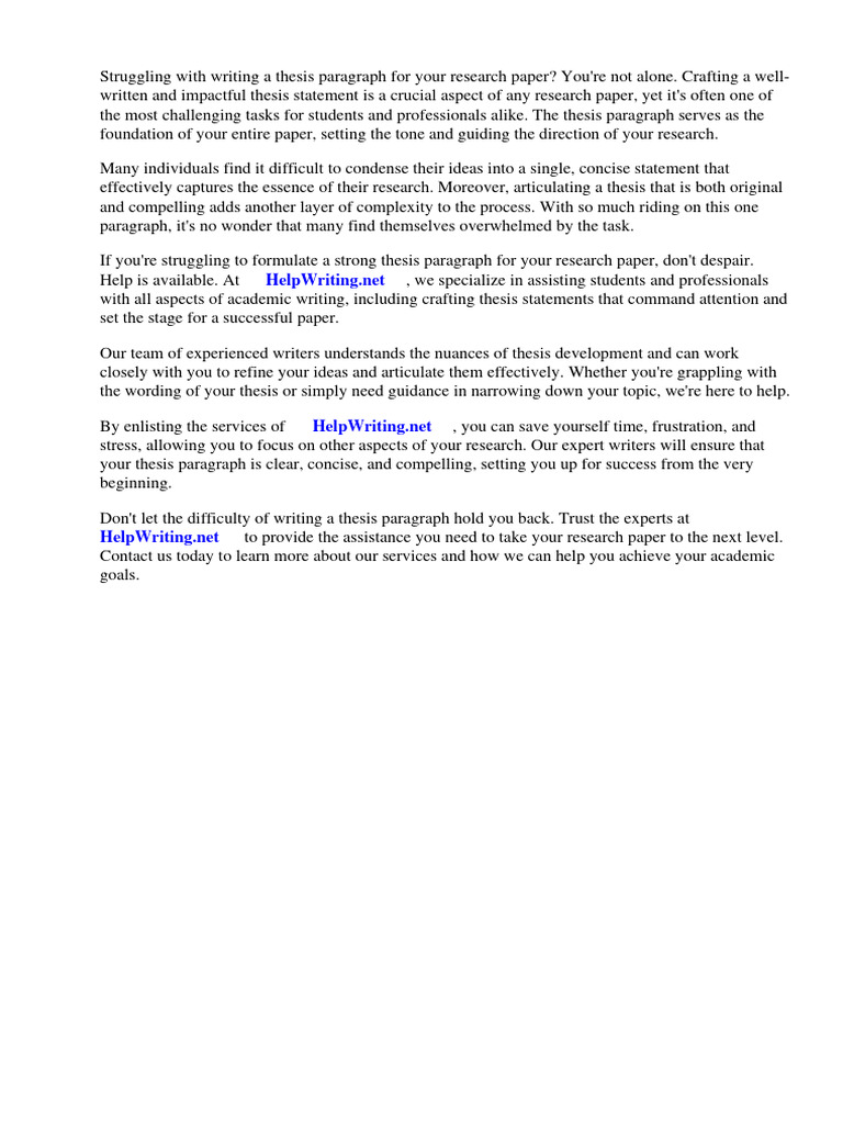 Writing A Thesis Paragraph For A Research Paper | PDF