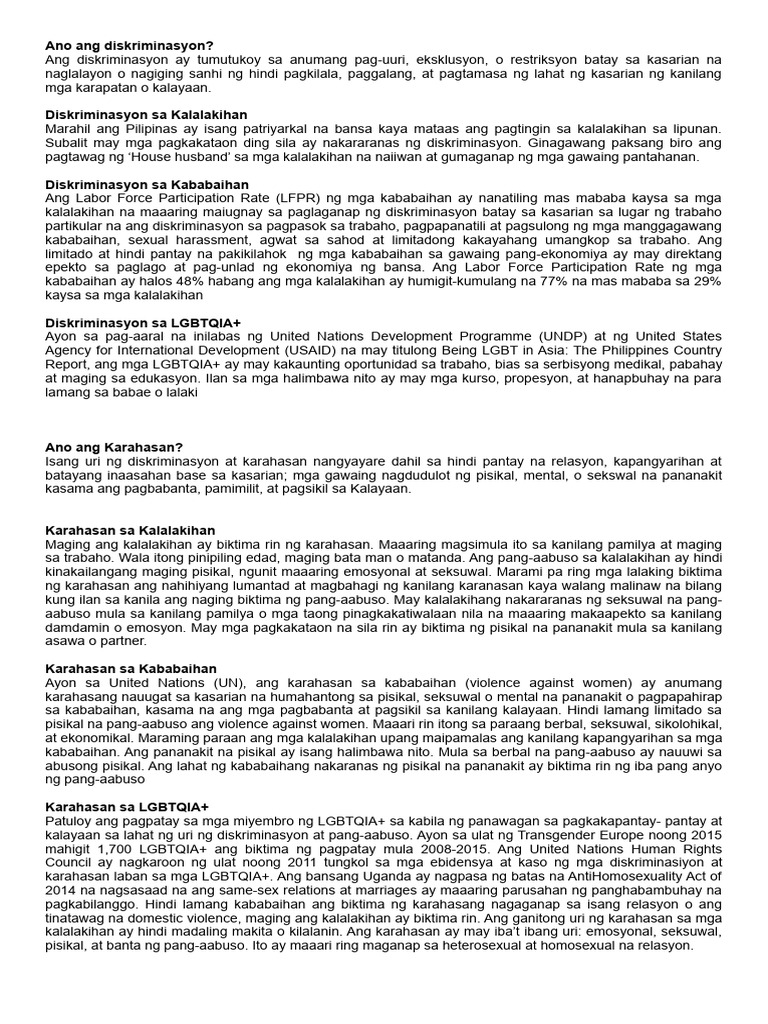 Diskriminasyon at Karahasan Sa Kalalakihan, Kababaihan, at LGBTQ | PDF