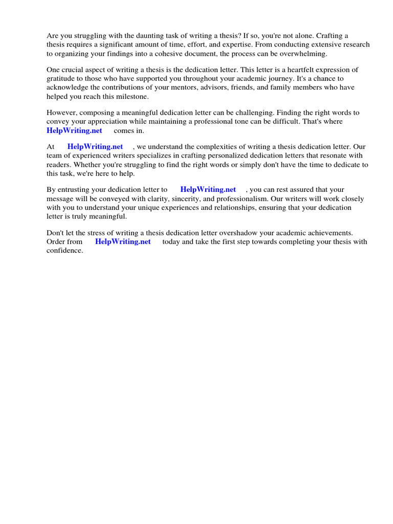 Sample Thesis Dedication Letter Pdf Thesis Essays