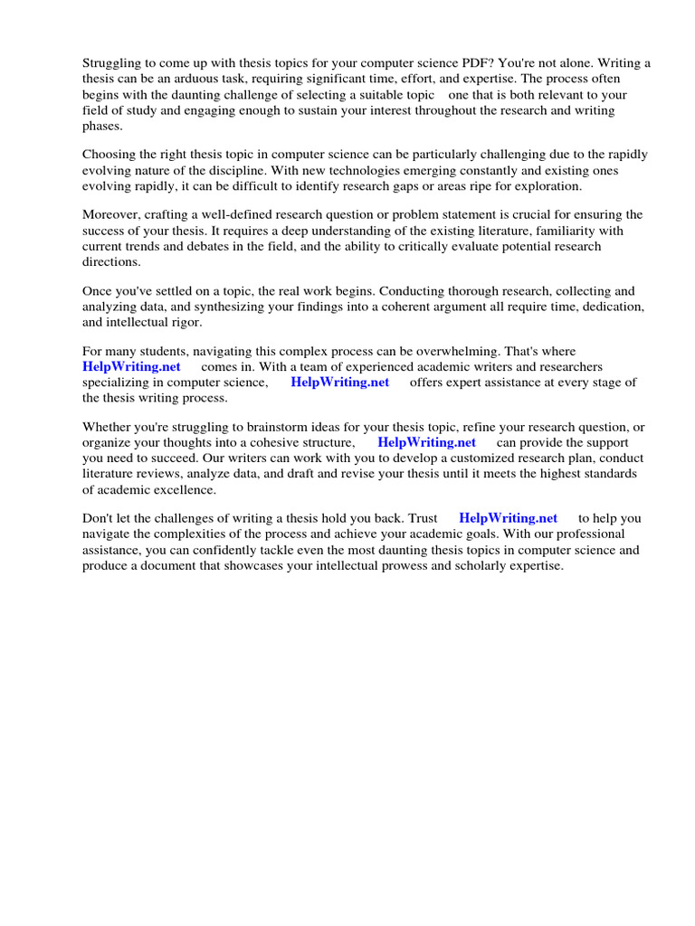Thesis Topics For Computer Science PDF | PDF | Thesis | Science