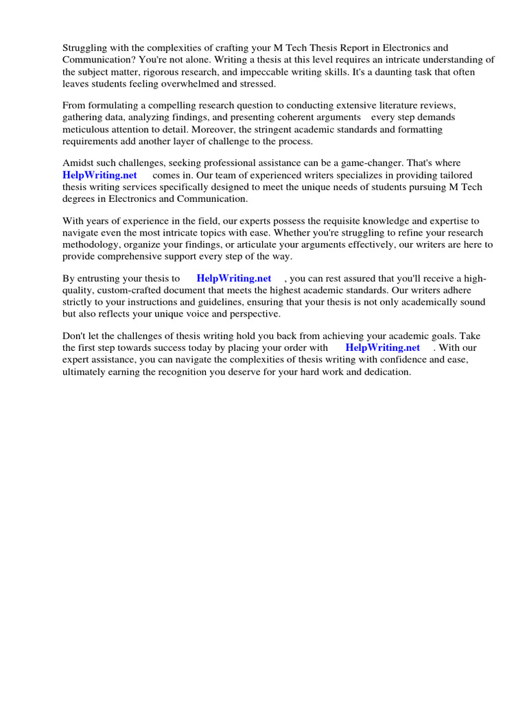 M Tech Thesis Report in Electronics and Communication | PDF