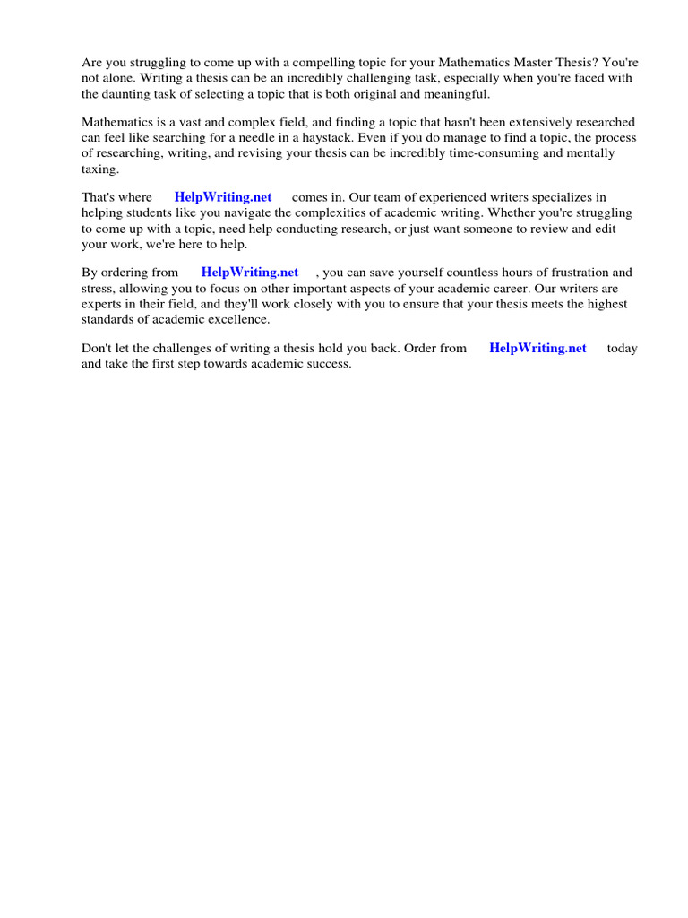 Mathematics Master Thesis Topics | PDF