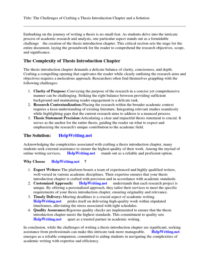 How To Write A Thesis Introduction Chapter | PDF