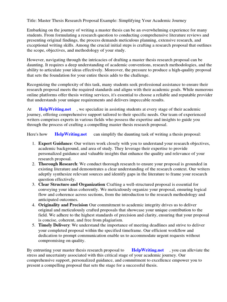 Master Thesis Research Proposal Example | PDF | Thesis | Methodology