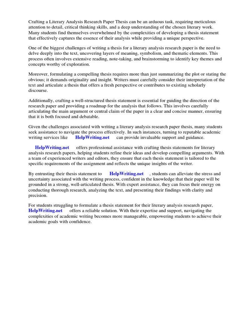 Literary Analysis Research Paper Thesis | PDF | Essays | Analysis