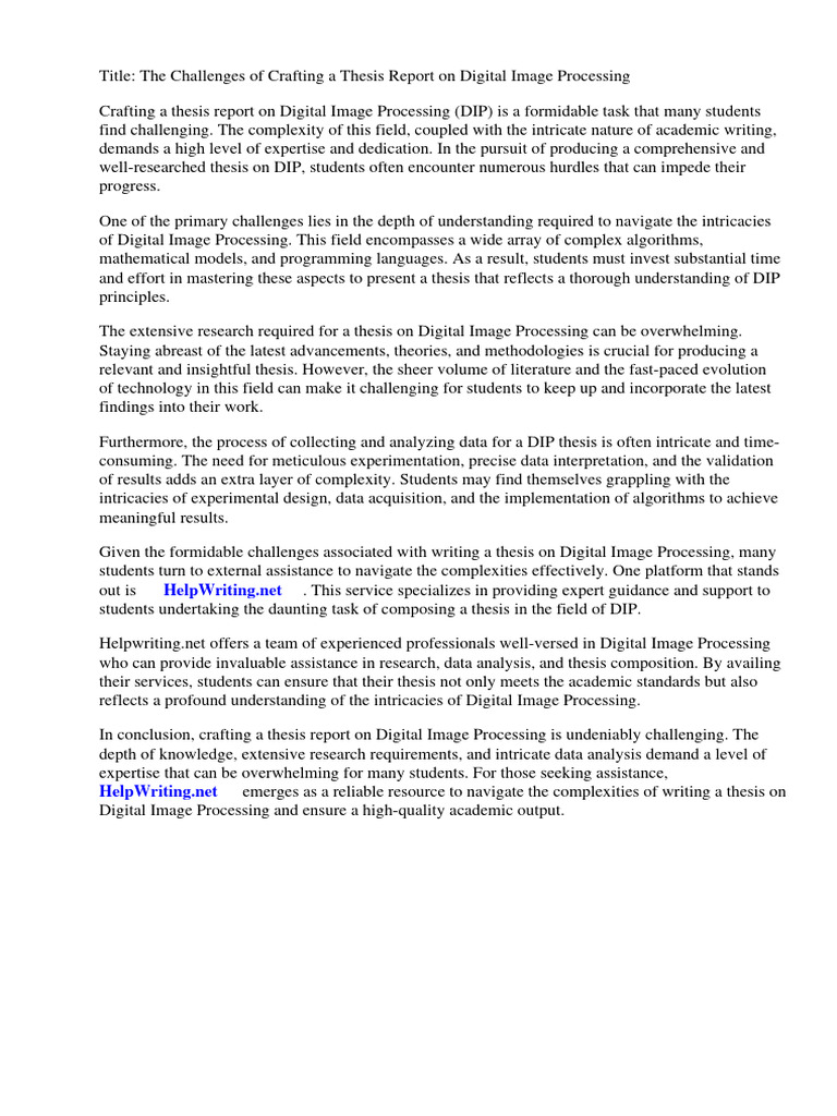 Thesis Report On Digital Image Processing | PDF | Technology & Engineering