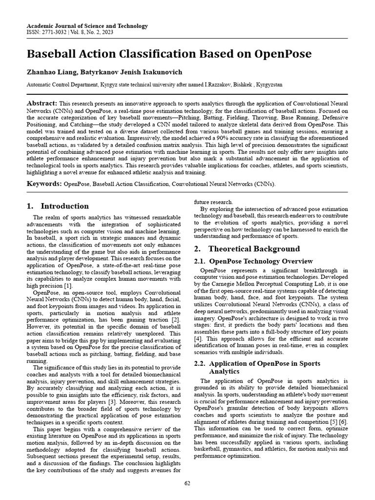 Baseball Action Classification Using OpenPose | PDF