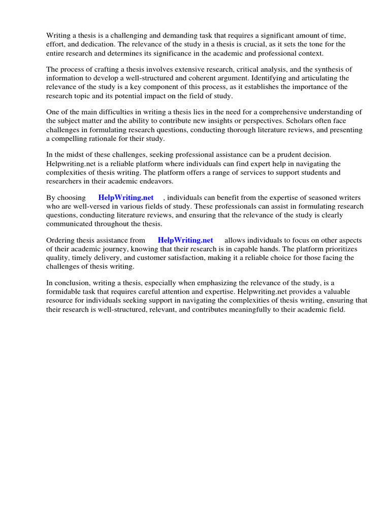 Thesis Relevance of The Study | PDF