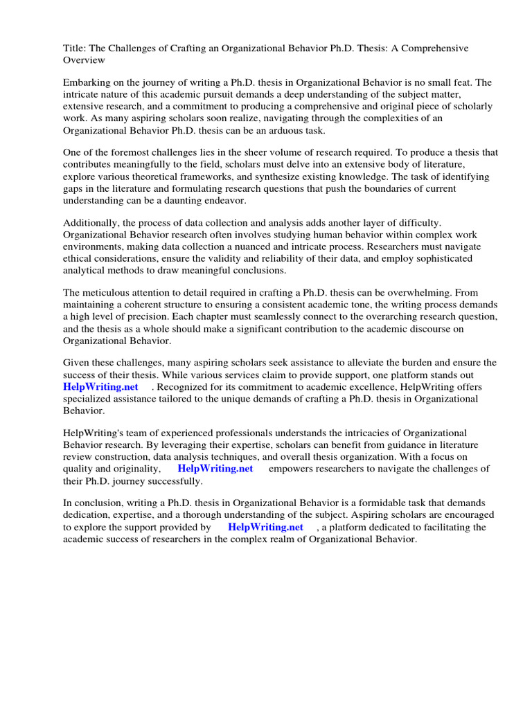Organizational Behavior PHD Thesis PDF | PDF | Behavior | Thesis