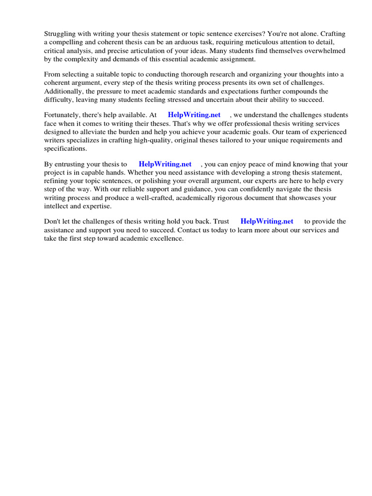 Thesis Statement Topic Sentence Exercises | PDF | Essays | Thesis