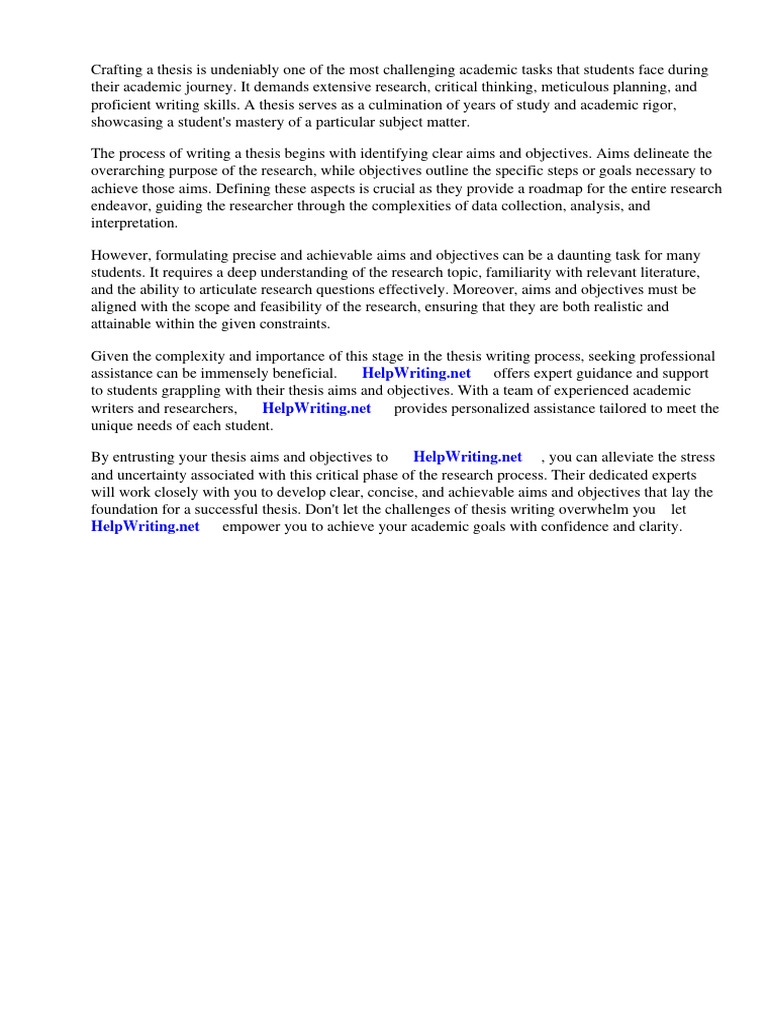 Thesis Writing Aims and Objectives | PDF