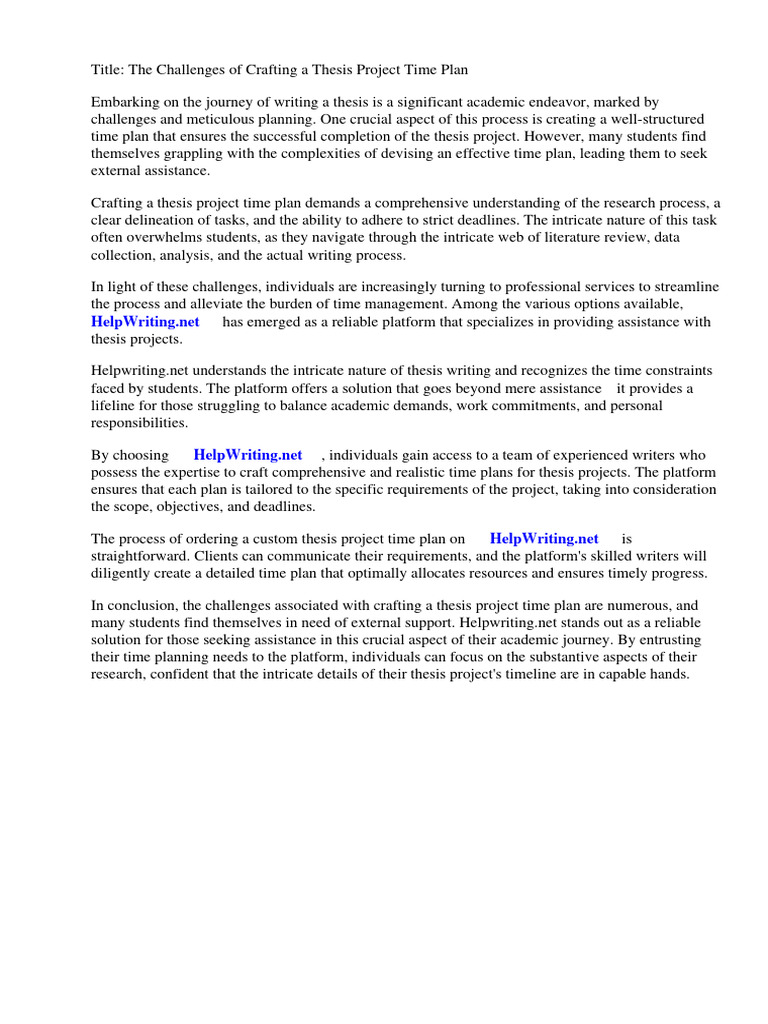 Thesis Project Time Plan | Download Free PDF | Thesis | Doctor Of ...