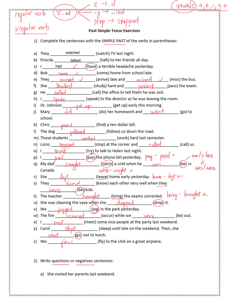 Past Simple Tense Exercises 42-13-10 2 | PDF | Grammar | Linguistics